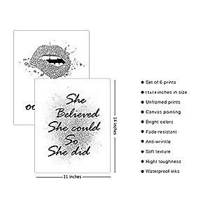 HoozGee Silver Gray Fashion Wall Art Girl Room Decor Makeup Room Artwork Prints Set of 6 Paris Perfume Flower Lipstick Canvas Art Posters Wall Decor for Bedroom (11"x14" UNFRAMED, Gray Pink)