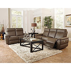 Homelegance Olympia Modern Design Power Reclining Sofa Top Grain Genuine Leather Match, Raisin