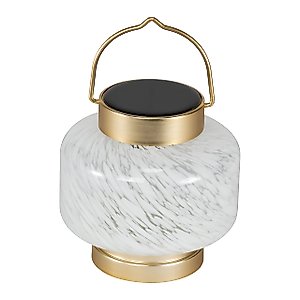 Allsop Home and Garden Solar Boaters Lantern Square, Handblown Glass with Solar Panel and LED Light, Weather-Resistant for Outdoor Deck, Patio, Garden, Square/White, 1-Count