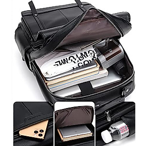 HKZHITOU Vintage Leather Laptop Backpack For Men,Men Black Leather College Backpack Travel Waterproof Bags Fit 15.6 Inch Notebook