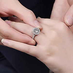 AVECON 3 Carat Cushion Cut Engagement Rings Cubic Zirconia Wedding Rings 925 Sterling Silver Solitaire Wedding Ring for Women Size 8