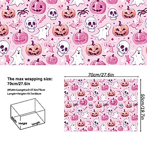 Vnaaem Pink Halloween Wrapping Paper with Ghost Pumpkin Skeleton Patterns Folded Flat Art Paper for DIY Crafts Trick or Treat Birthday Party - 20 X 28Inches Per Sheet(8 Pack)