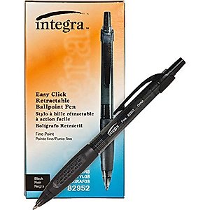 Integra Ballpoint Pen, Retractable, Fine Point, Black Barrel/Ink (ITA82952)