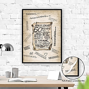 Framed Black 60th Birthday Decorations 60th Birthday Guest Book Alternative 12”x16”, 60 Years Old Birthday Party Supplies Guest Signature Poster, Funny 60 Birthday Gifts for Women Men(60th, Retro)