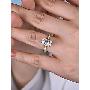 Effinny 3.5ct Radiant Cut Engagement Ring for Women,Yellow Gold Plated Sterling Silver Simulated Diamond White Sapphire Promise Ring(Size:7)