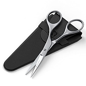 Suvorna small scissors for beard, mustache, facial, nose, eyebrow, and ear hair - Hair scissors for cutting, trimming & grooming - Made with 4.5" stainless steel for barbers, professional, & home user
