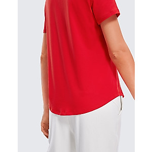 CRZ YOGA Womens Pima Cotton Short Sleeve Shirts V Neck T-Shirts Casual Workout Tops Gym Clothes Festival Red Medium