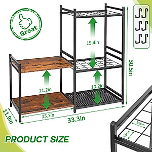 DAOUTIME Garage Tool Organizer with 2-tier Wooden Shelves, Yard Tool Organizer for Garage with 6 Hooks, Heavy duty Steel Garden Tool Rack Holds up to 35 Long Handled Yard tools for Storage, Black