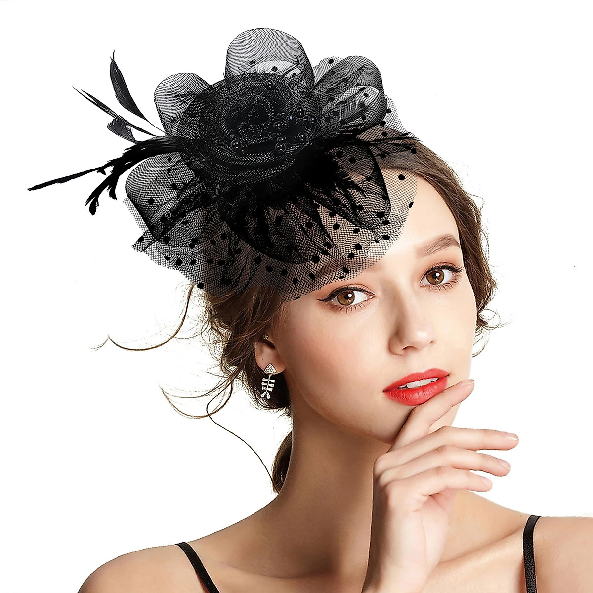 Takmor Fascinators for Women, Kentucky Derby Hats for Women Tea Party Tea Party Hat for Women for Church Wedding Cocktail Black