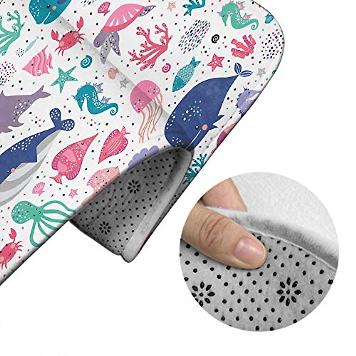 HGOD DESIGNS Sea Bath Mat Colorful Sea Life Cute Fish Jellyfish Starfish Octopus Seamless Pattern Bathroom 3 Piece Set Non-Slip Bathmat Antiskid Pad Doormat and Toilet Lid Cover Set