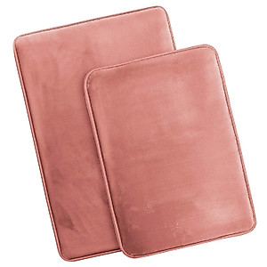Clara Clark 2 Piece Bathroom Rugs Bath Mat Set, Velvet Memory Foam Bath Mats for Bathroom - Non-Slip, PVC Backing Bath Rugs, Washable Bathroom Rug Mats - Dries Quickly, Bathroom Rug Set - Misty Rose