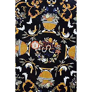 Black 49" Marble Dining Round Table Top Pietra Dura Italian Inlay Hallway Furniture Decor