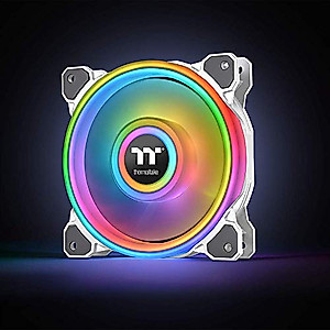 Thermaltake Riing Quad 120mm 16.8 Million RGB Color (Alexa, Razer Chroma) Software Enabled 4 Light Rings 54 Addressable LED 9 Blades Hydraulic Bearing White Case/Radiator Fan, 3 Pack, CL-F100-PL12SW-B