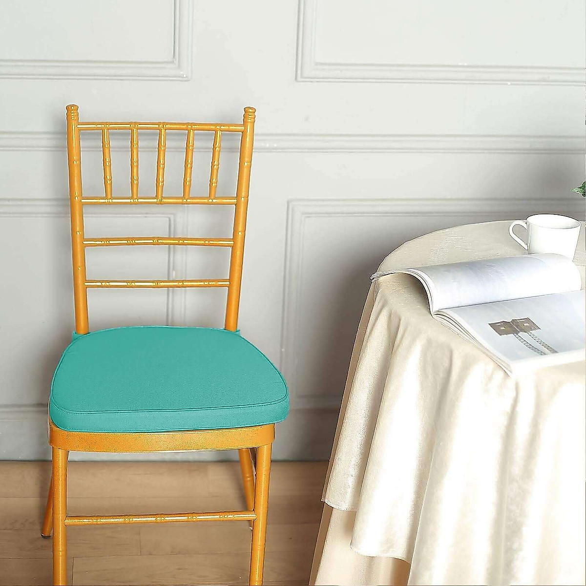 Efavormart 2" Thick Turquoise Chiavari Chair Pad, Memory Foam Seat Cushion with Ties and Removable Cover