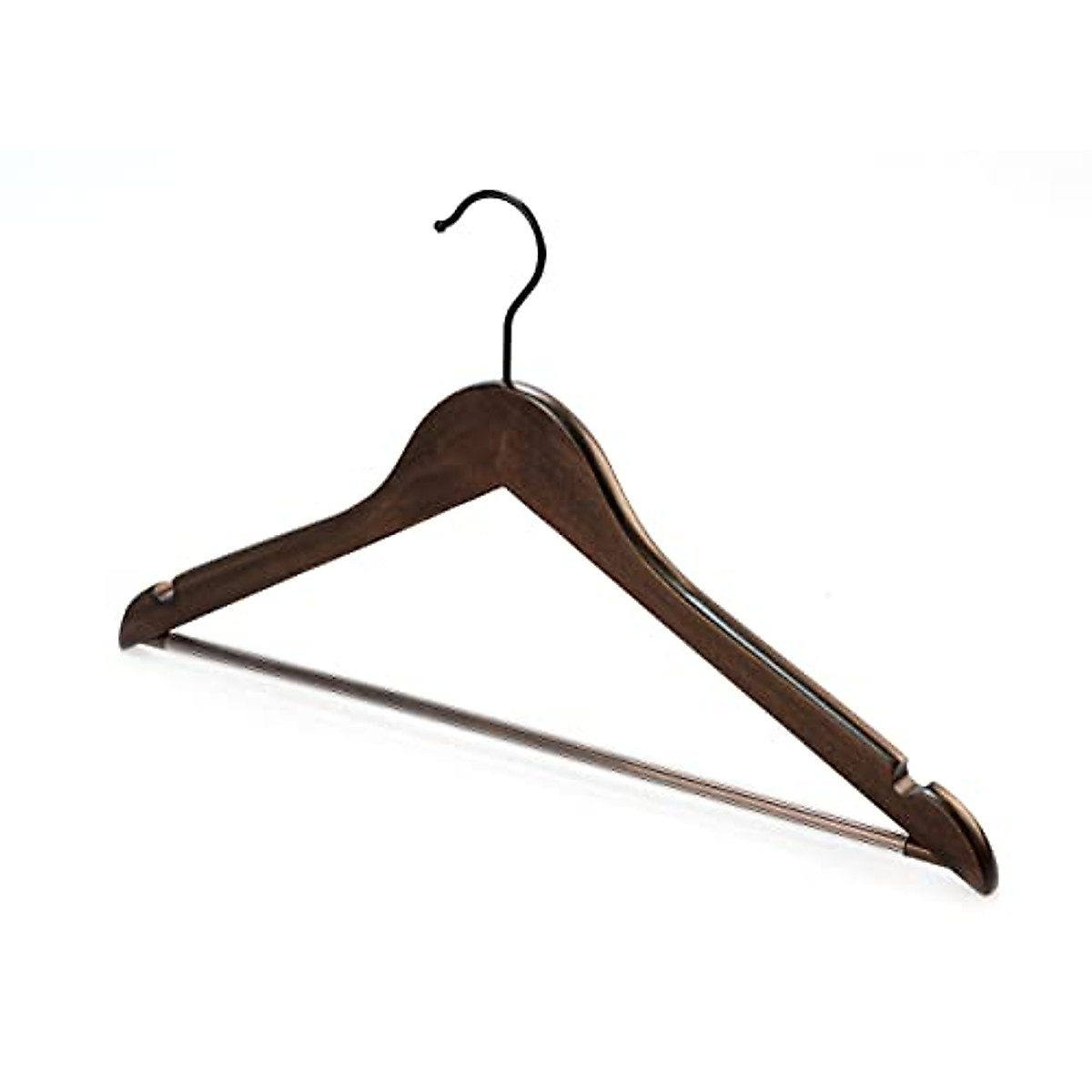 TOPIA HANGER Heavy Duty Wood Coat Hangers in Smooth Retro Finish, Boutique Quality Wooden Suit Hangers-Thicker Non-Slip Rubber Pants Bar and Extra Smoothly Cut Notches-360° Black Hook-18 Pack CT04A