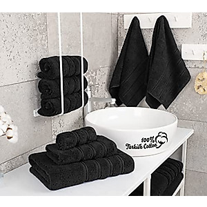 American Soft Linen Luxury 6 Piece Towel Set, 2 Bath Towels 2 Hand Towels 2 Washcloths, 100% Turkish Cotton Towels for Bathroom, Black Towel Sets