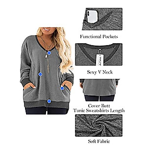 DOLNINE Plus Size Sweatshirts for Women Long Sleeve Tops V Neck T Shirts Dark Grey -18W