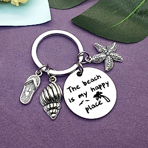 Vadaka Beach Lover Gift Keychain Beach Jewelry Beach Keyring Stainless Steel Key Chain Birthday Christmas Graduation Gift for Women Girl Teens Beach Lover