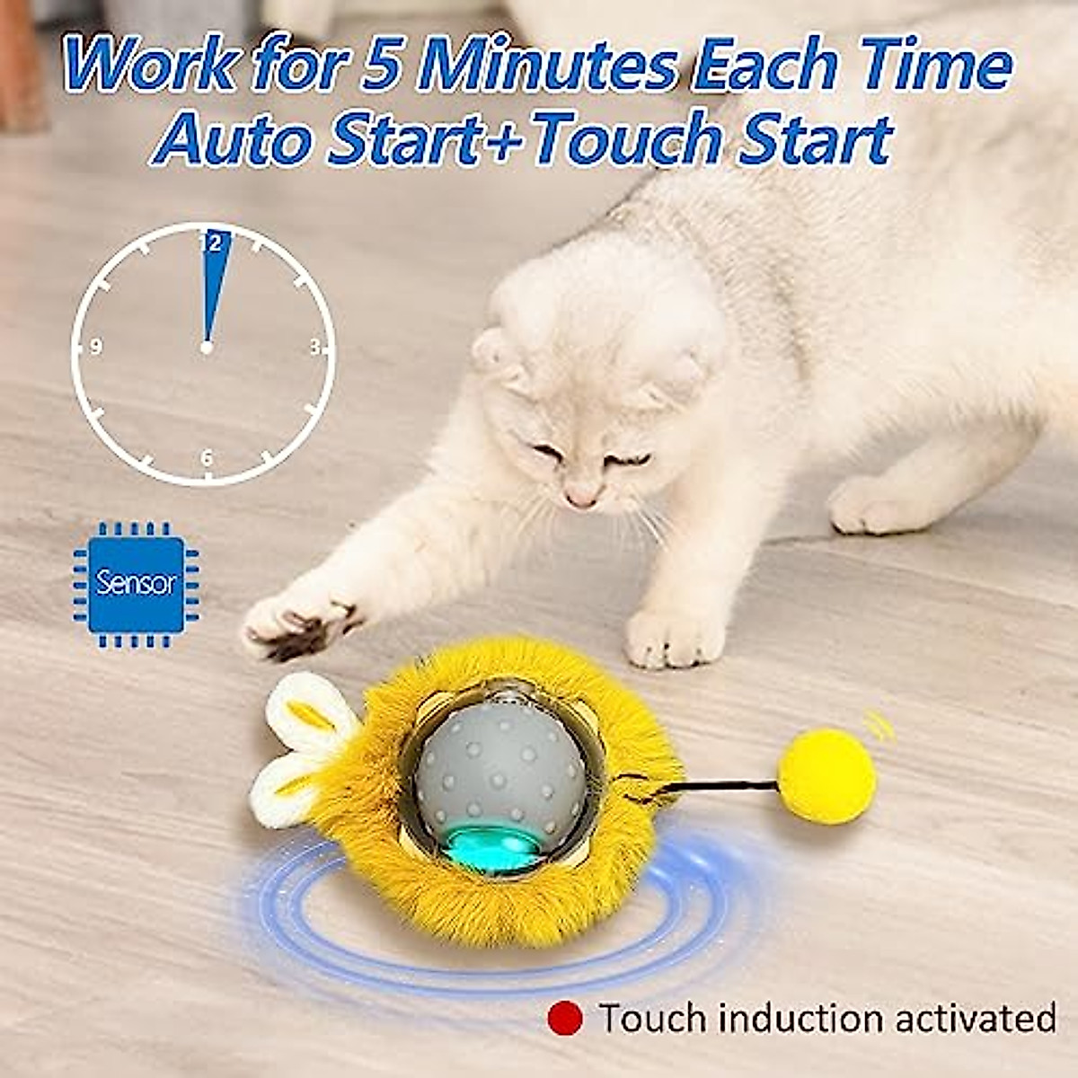 Sofolor Motion Activate Interactive Cat Toys - Automatic Moving Ball Toys for Indoor Cats, Self Rotating Ball with Lights, Electric Cat Mice Toys, USB Rechargeable,Auto On/Off