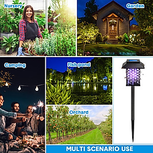 Qualirey 4 Pcs Solar Bug Zapper Outdoor Waterproof Mosquito Zapper Outdoor Mosquito Killer Lamp for Indoor Garden Patio Backyard Use Insect Fly Pest Mosquito Repellent, Purple and White Light