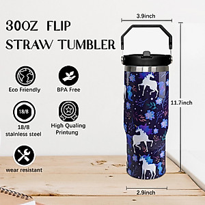 HOWSEESNOW 30oz Horse Tumbler With Handle and Straw - Insulated Leak Proof Travel Coffee Mug, Reusable Stainless Steel for Horse Lovers, Gifts for Girls, Dark Purple