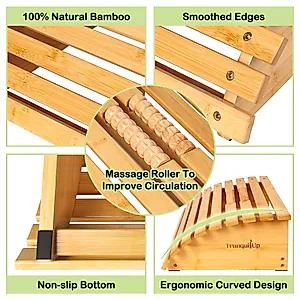 TranquilUp Bamboo Footrest under Desk, Foot Massager - Wide Surface - Anti-slip Bottom - Ergonomic - Barefoot Friendly - Suitable for Office, Home, Washroom, Help Improve Posture - Pain Relief