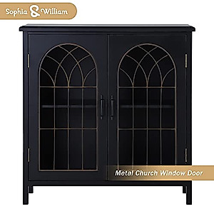 Sophia & William Accent Cabinet with 2 Doors Distressed Storage Cabinet Display Cabinet with Metal Church Window Door for Entryway Living Room Bedroom