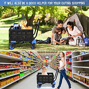 Hand Truck Foldable with Retractable Handle, 2 in 1 Hand Truck Dolly Foldable with Basket, 330LBS Capacity Folding Hand Cart,2 Bungee Cords and 2 Cotton Cord Gloves in Any Style.