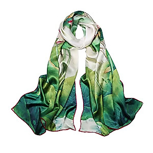 Smi&Love Women's Mulberry Silk Scarf Floral Print Satin Long Scarf Wrap Shawl (HY05), 170cmx53cm