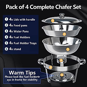 Chafing Dish Buffet Set 5 QT 4 Packs Stainless Steel Buffet Servers and Warmers, Chaffing Servers with Covers, Catering, Chafer,Food Warmer for Parties Weddings