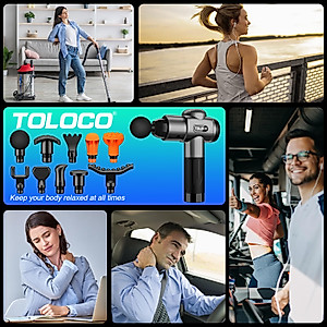 TOLOCO Massage Gun, Deep Tissue Back Massager for Athletes with 10 Massage Heads, Electric Muscle Percussion Massager for Any Pain Relief, FSA and HSA Eligible, Grey