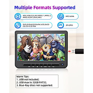 10.5" Portable DVD Player for Car with HDMI Input 1080P, DESOBRY Car DVD Player Dual Screen with Full HD Transmission,5-Hour Rechargeable Battery, Supports USB Input,Last Memory (1 Player + 1 Monitor)