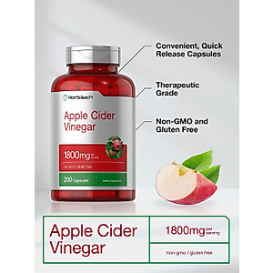 Horbäach Apple Cider Vinegar Capsules | 1800mg | 200 Pills | Non-GMO, Gluten Free Supplement