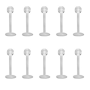 6ixGosh Clear Stud Earrings for Sports Work Surgery, Bioflex Plastic Clear Cartilage Earring Retainer, Ashley Vertical Labret Lip Rings Jewelry, Plastic, plastic