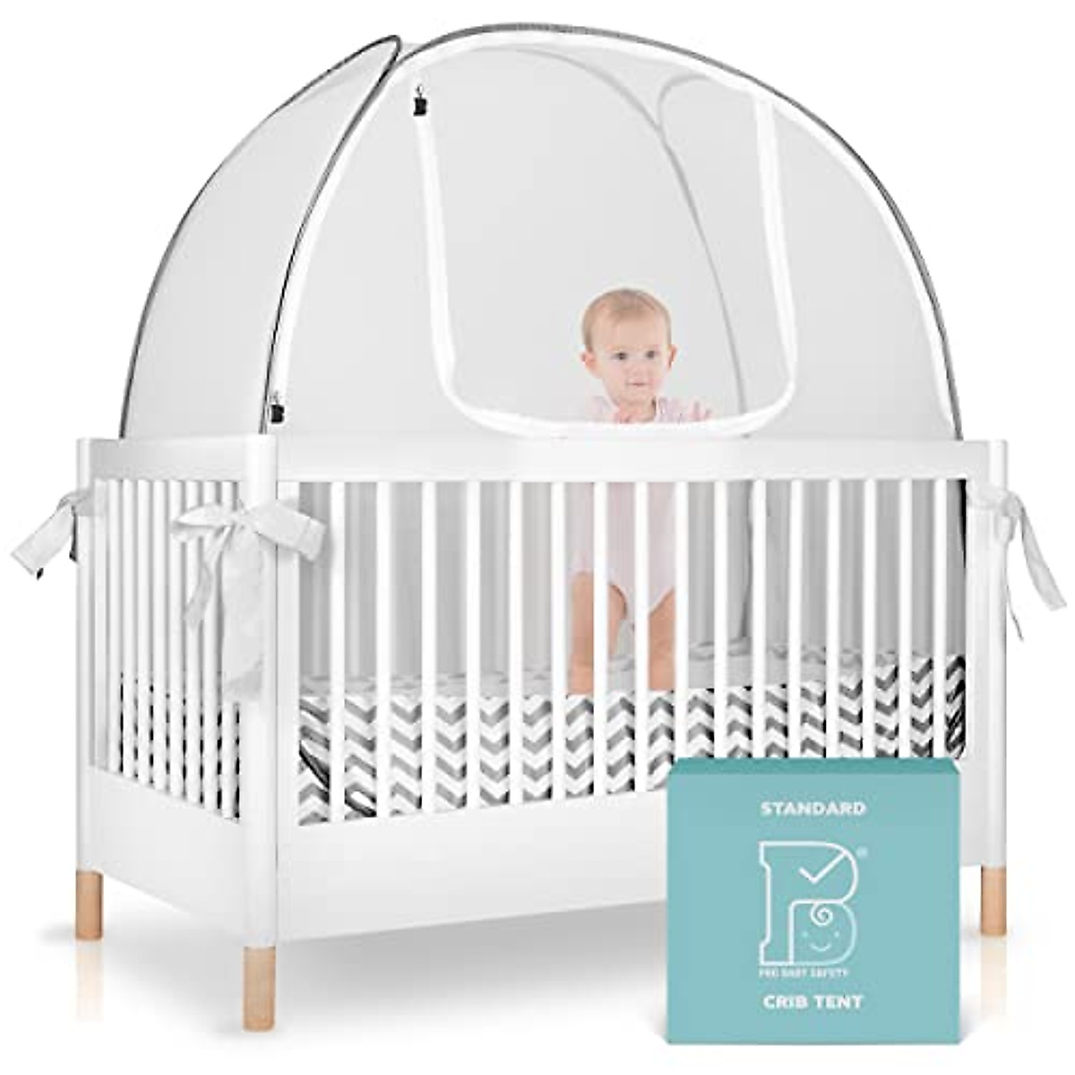 Pro Baby Safety Pop Up Crib Tent, Fine Mesh Crib Netting Cover to Keep Baby from Climbing Out, Prevent Falls and Mosquito Bites, Safety Net Canopy - Sturdy & Stylish Infant Crib Topper