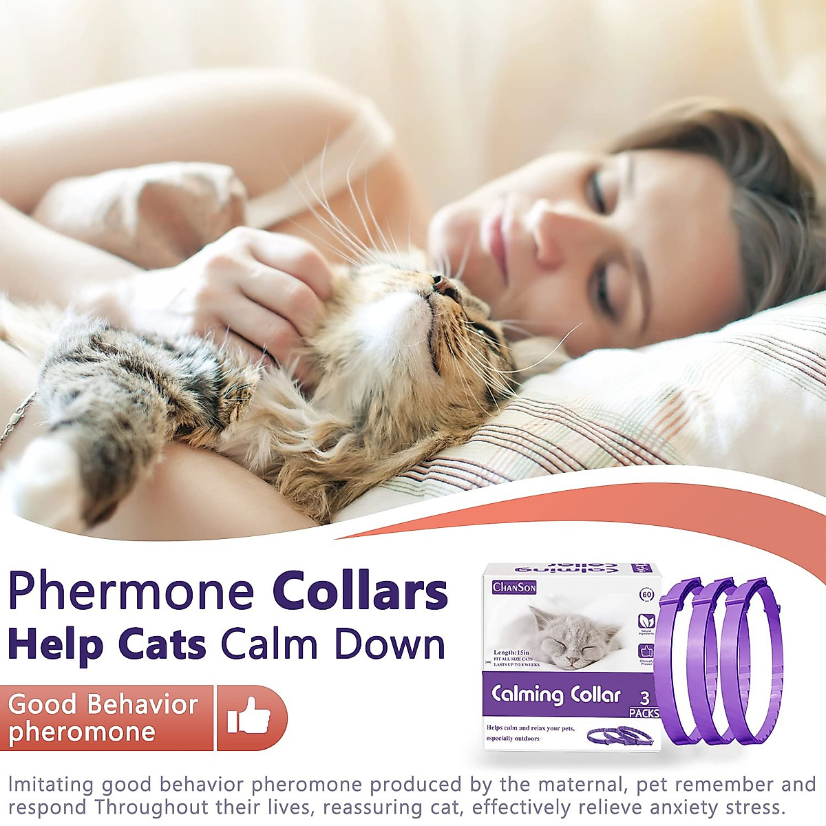 OCSOSO 3-Pack Pheromone Calming Collars for Cats Offers Long-Lasting Calming Relief - Ideal for Reducing Anxiety and Stress Related Behaviors!