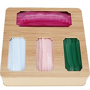 Ziplock Bag Storage Organizer and New plastic Dispenser Food Storage Baggie Holder Compatible with Most Brands Gallon, Quart, Sandwich, Candy and Snack Bags for Kitchen Drawer or Wall Mount