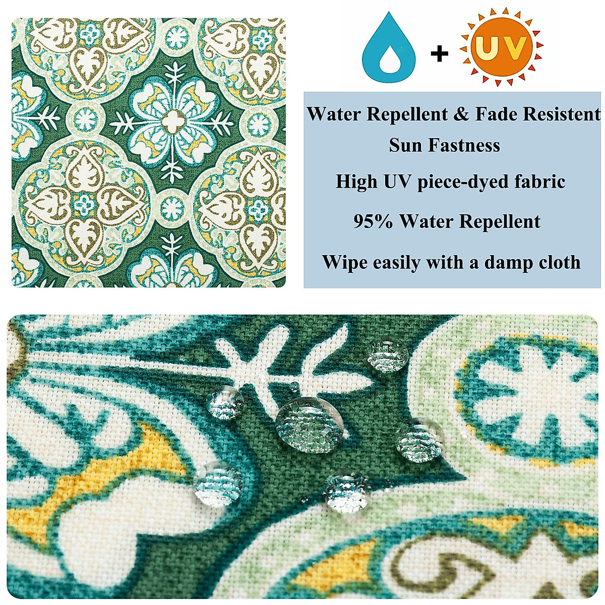 FUNHOME Outdoor Bench Cushion Water-Repellent, 48 x 18 Inch Bench Cushions for Outdoor Furniture, Settee Cushions with Handle and Straps, Patio Couch Cushion 1 Pack, Green Medal