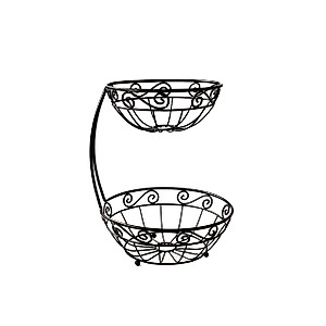 Spectrum Scroll Fruit Stand 2-Tier (Black) - Kitchen Counter Organizer for Produce & Food Storage