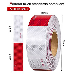 Dynta Reflective Tape Dot 2Inch x 300Feet Reflector DOT-C2 Safety Waterproof Adhesive Conspicuity Red and White Tape for Trailer, Trucks, Cars,Yachting,Outdoor 2 Rolls (2Inch x 150Feet)