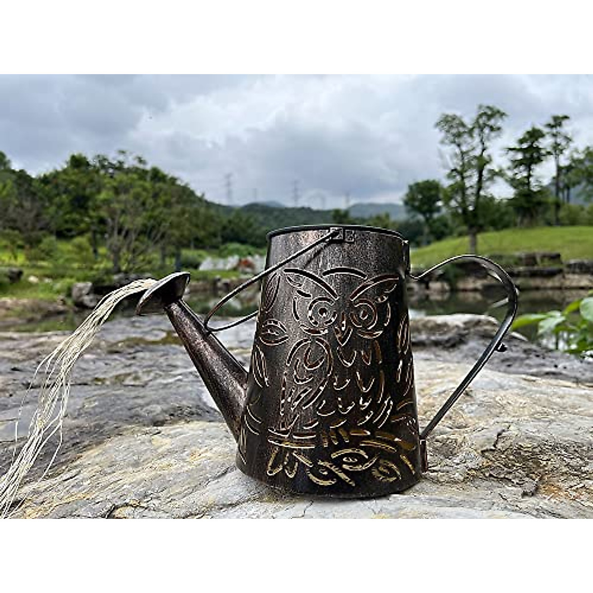 Solar Watering Can with Cascading Lights - Large Waterfall Lights Garden Decor, Owl Shape Solar Hanging Lantern Outdoor Waterproof , 96 LEDs String Light Flashing for Patio,Lawn,Garden,Pathway