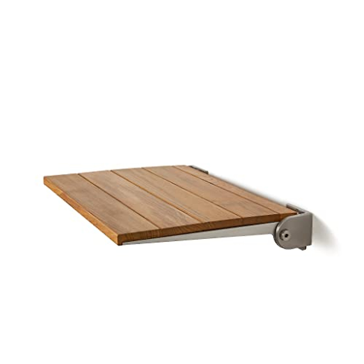 Seachrome Slimline Natural Teak Wood Wall Mount Folding Shower Seat Bench with Silver Frame