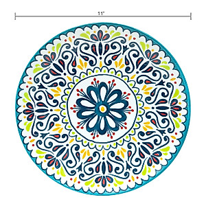 Zak Designs Melamine Dinnerware Set, 12-Piece, Service for 4, Medallion (Cool)