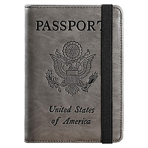 Passport Holder Cover Wallet Travel Essentials RFID Blocking Leather Card Case International Travel Must Haves Travel Accessories for Women Men(101#Coffee Grey)