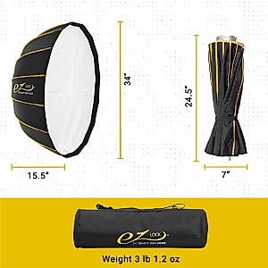 Glow EZ Lock 34" Collapsible White Beauty Dish Softbox w/Bowens Mount Speedring and Deflection Disk, 16 Ribbed Design Soft Box with White Interior for Perfect Lighting and Beauty Dish Photography