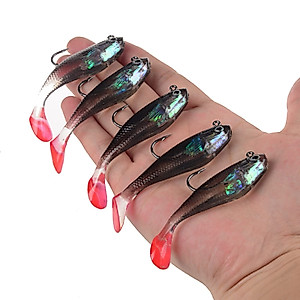 OJDXDY Set of 5 Fishing Lure Set 3D Eyes Lifelike Fishing Lures Kit Rubber Fish Baits Set Single Hook Artificial Lures Outdoor Fishing Tool, Fishing Gift for Men