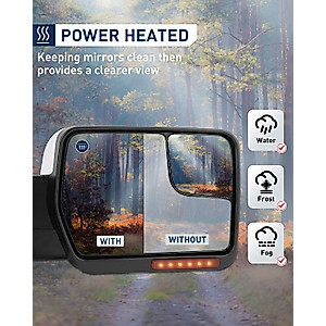 ECCPP Tow Mirrors Towing Mirrors Compatible with 2004-2014 for Ford for F150 1997-1999 for Ford for F-250 with Left Right Side Power Control Heat Turn Signal Puddle Light with Chrome Housing