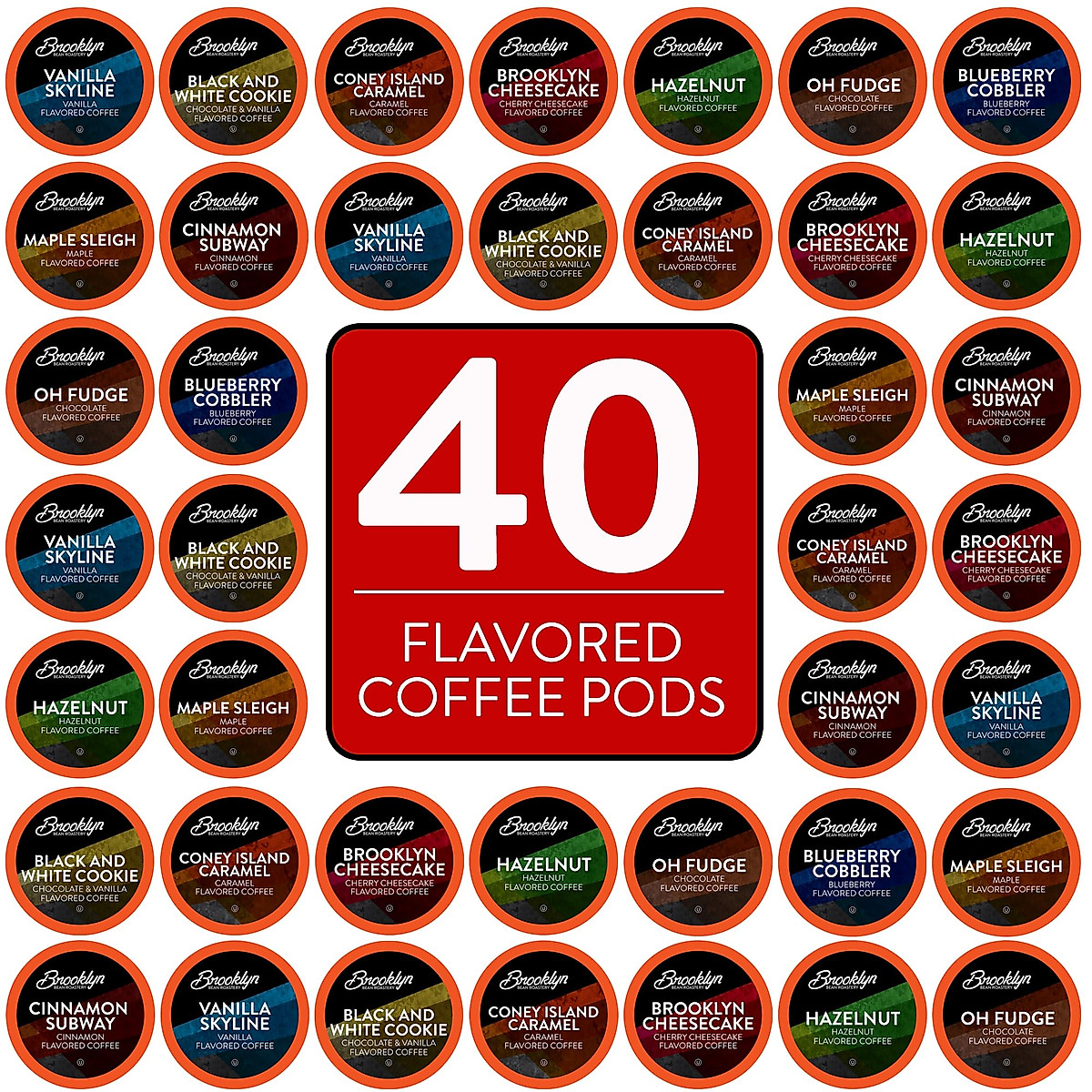 Brooklyn Beans Coffee Pods Flavored Gourmet Variety Pack, Compatible with 2.0 Keurig K Cup Brewers, 40 Count