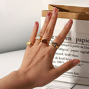 Personalized FUCK OFF Heart Band Adjustable Ring Inspirational Middle Finger Tail Ring Titanium Steel Hypoallergenic Stacking Cool Dainty Fashion for Women-8 size