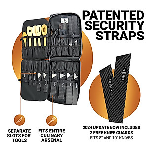 Chef Knife Bag Leather Finish Backpack | Premium Knife Storage & Chef Backpack | Knife Case with 30+ Pockets for Knives & Kitchen Tools | Knife Organizer for Chefs & Culinary Students (Black)